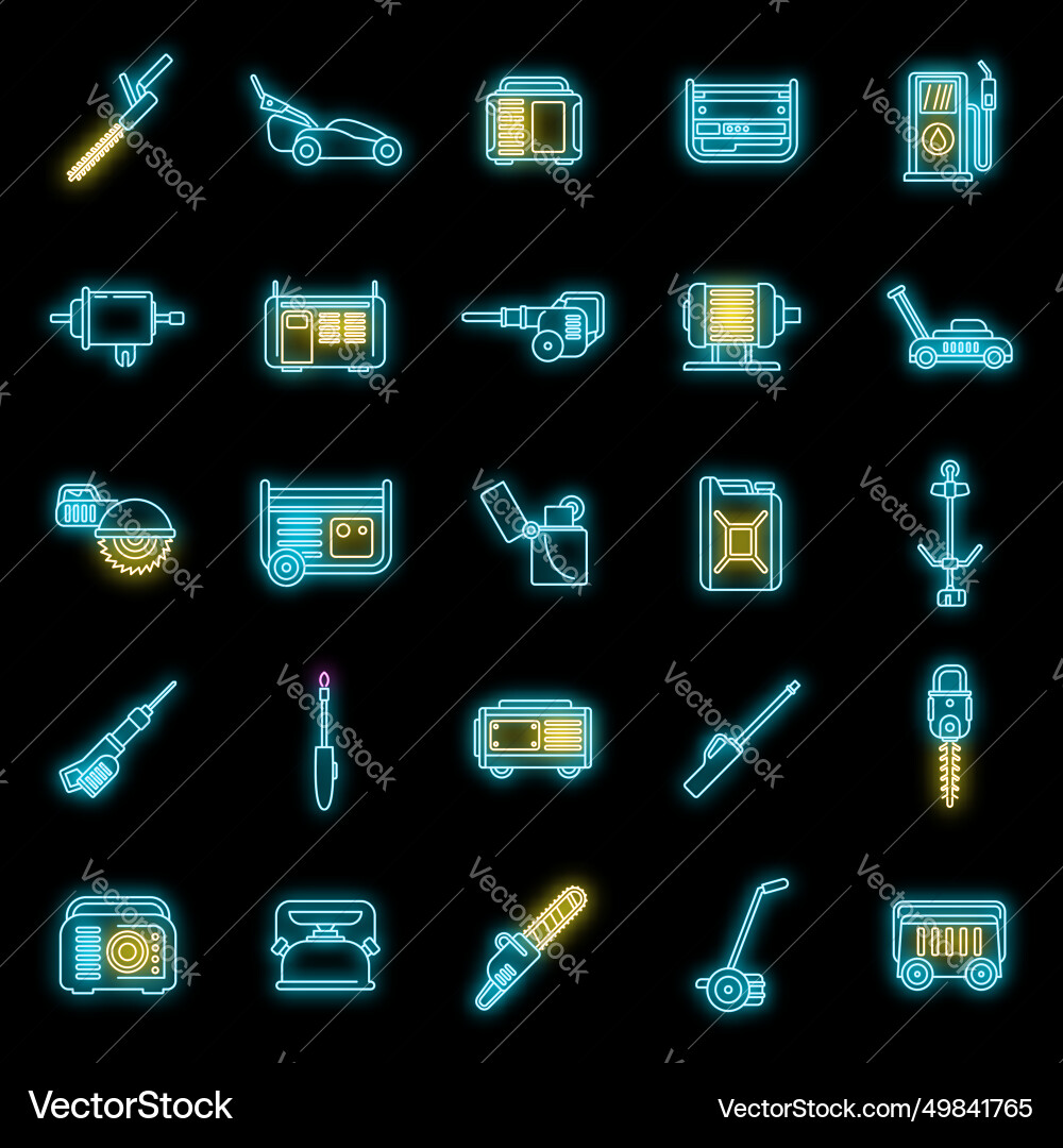 Modern gasoline tools icons set neon Royalty Free Vector