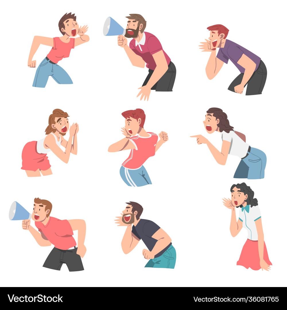 People characters shouting and screaming loud Vector Image