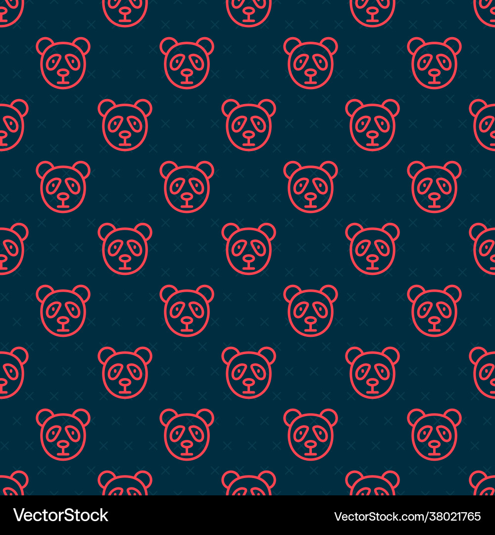 Red line cute panda face icon isolated seamless Vector Image