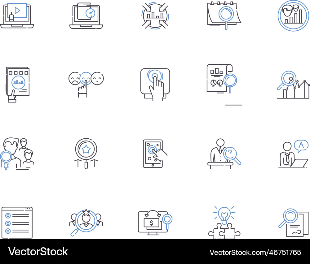 Search outline icons collection find explore Vector Image