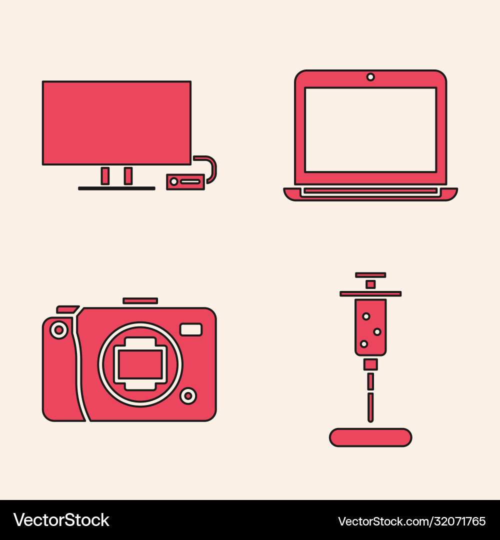 Set syringe smart tv laptop and mirrorless Vector Image