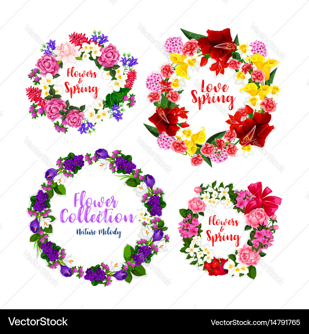Spring flower wreath and floral frame border Vector Image