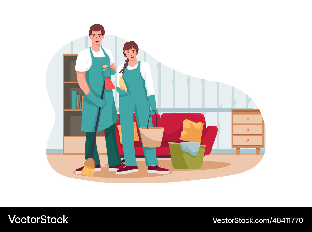 Cleaning team with professional equipments Vector Image