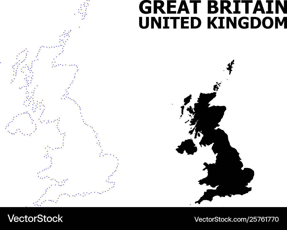 Contour dotted map united kingdom Royalty Free Vector Image