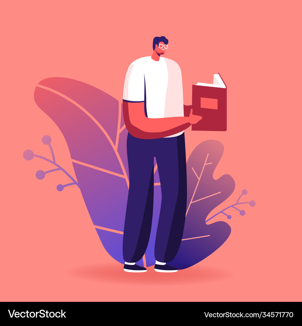 Education or reading hobby concept man read book Vector Image