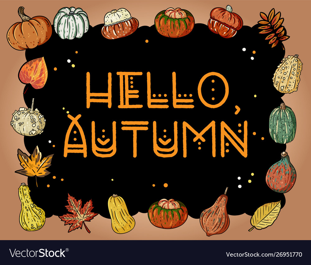 Hello autumn cute cozy banner with pumpkins Vector Image