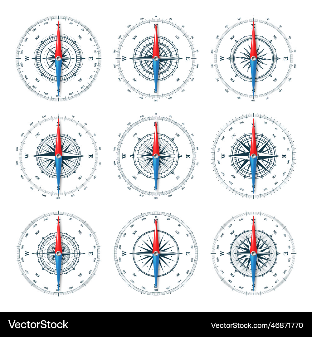 Marine compass nautical wind rose with cardinal Vector Image