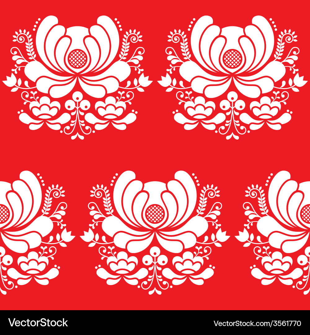 Norwegian folk art seamless white pattern on red Vector Image