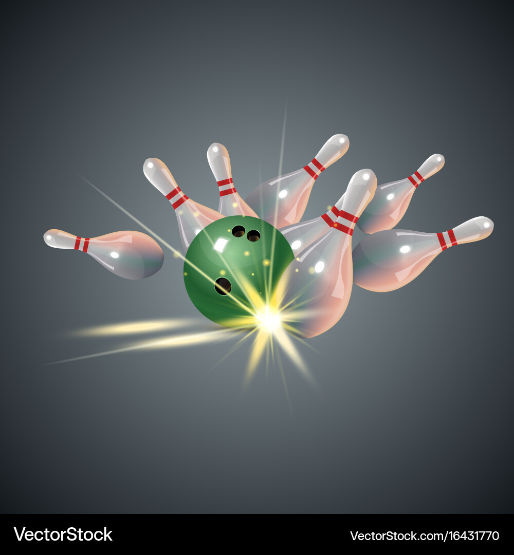 Realistic bowling strike concept on dark gray Vector Image
