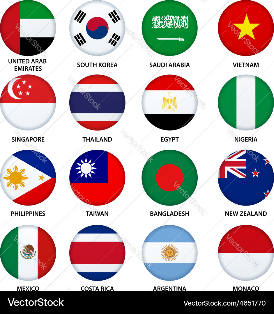 Set of round flags buttons - 3 Royalty Free Vector Image