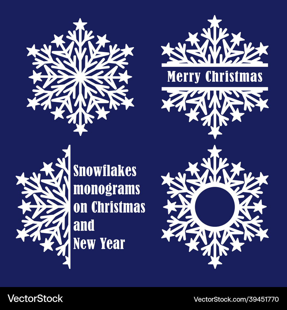 Snowflake and three types of monogram from one Vector Image