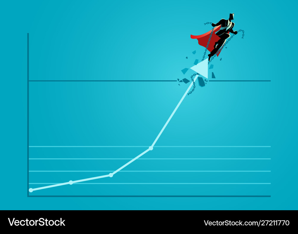 Superhero businessman taking graphic chart up Vector Image