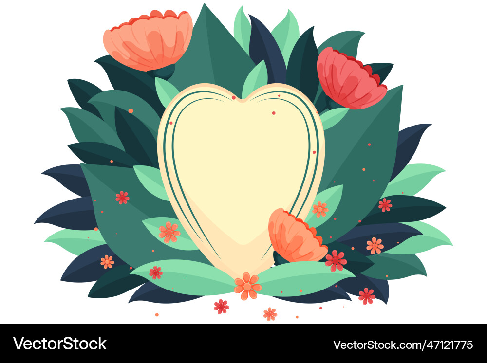 Beautiful flower frame plants heart Royalty Free Vector