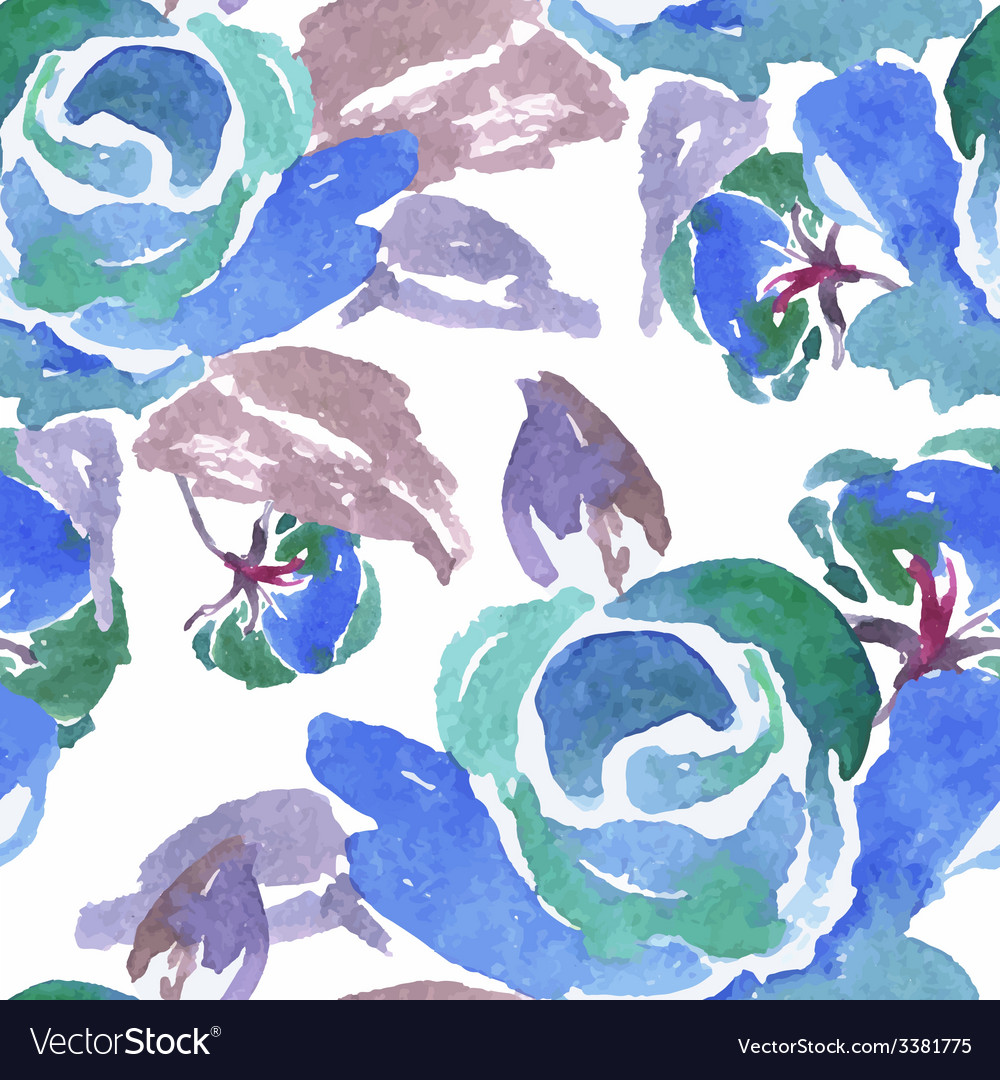Blue Watercolor Rose Seamless Pattern Royalty Free Vector