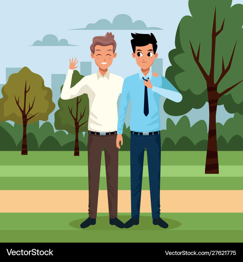 Cartoon two men in park Royalty Free Vector Image