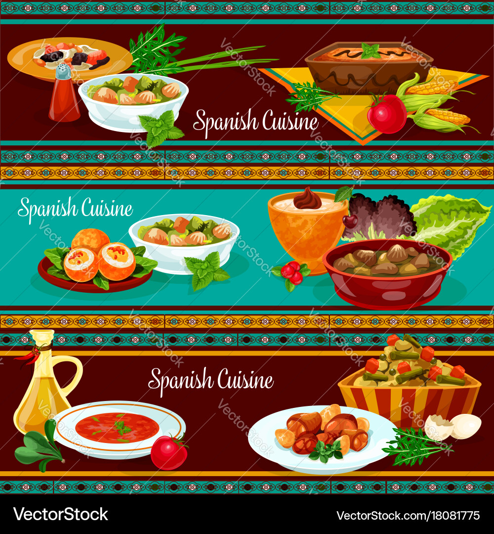 Spanish cuisine restaurant dinner banner set Vector Image