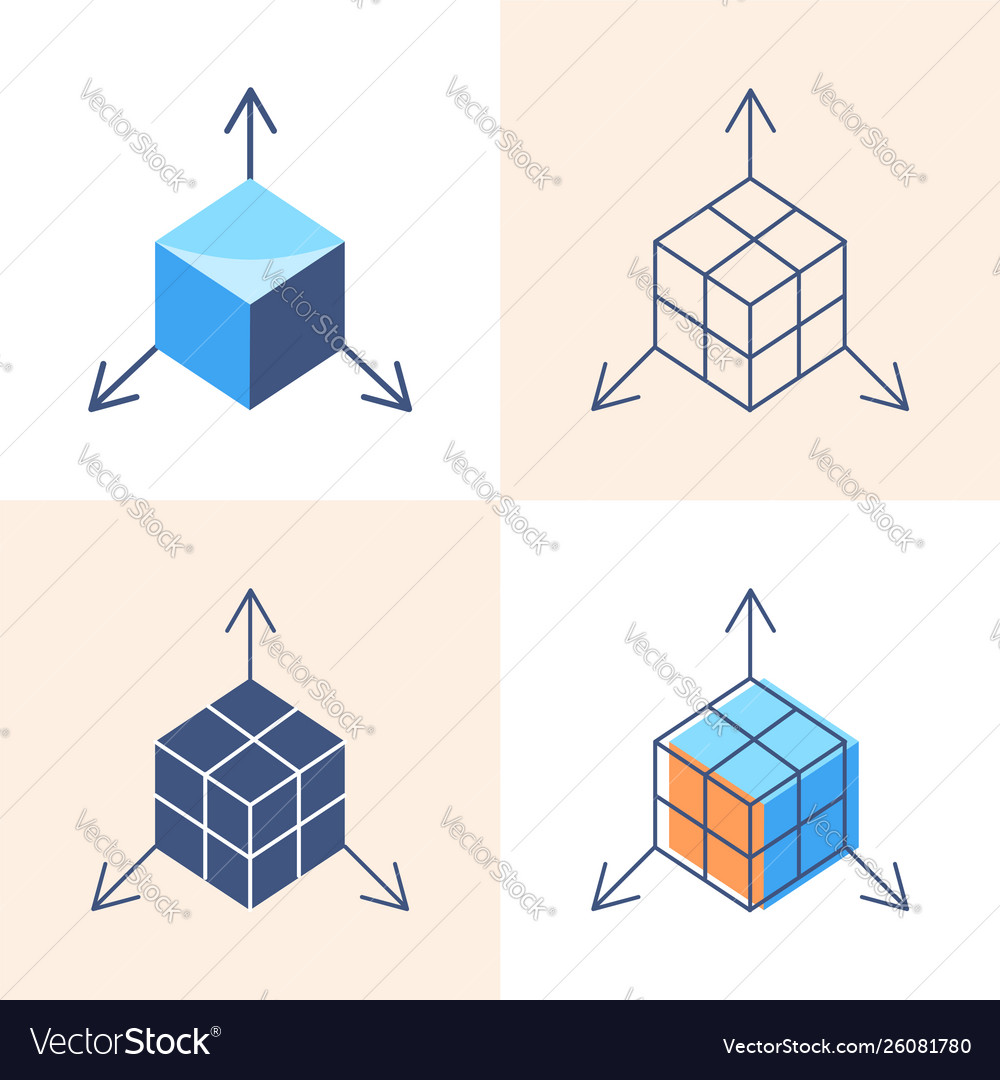 3d object modeling concept icon set in flat Vector Image