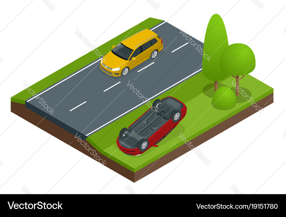Car flipped turned over after accident Royalty Free Vector