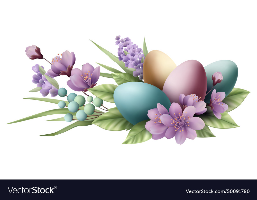 Easter eggs bird wreath spring flower Royalty Free Vector
