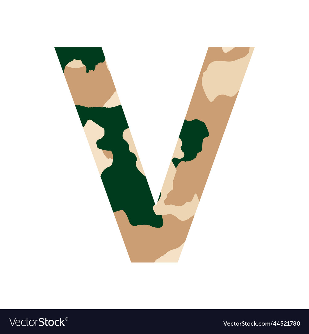 English alphabet letter v khaki style isolated Vector Image