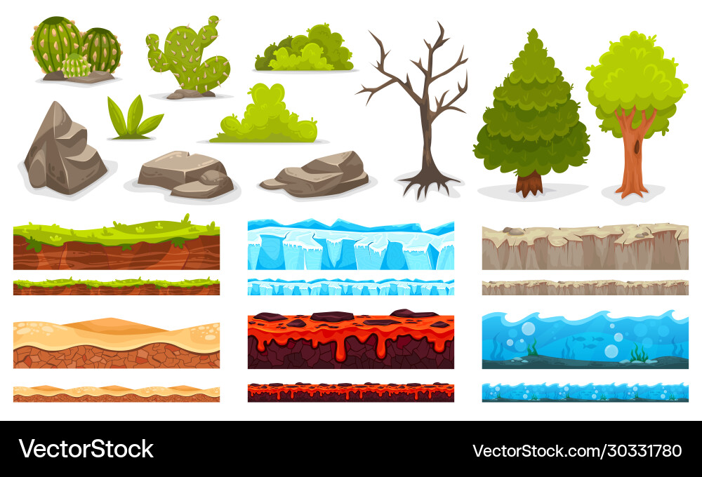 Game landscapes cartoon set Royalty Free Vector Image
