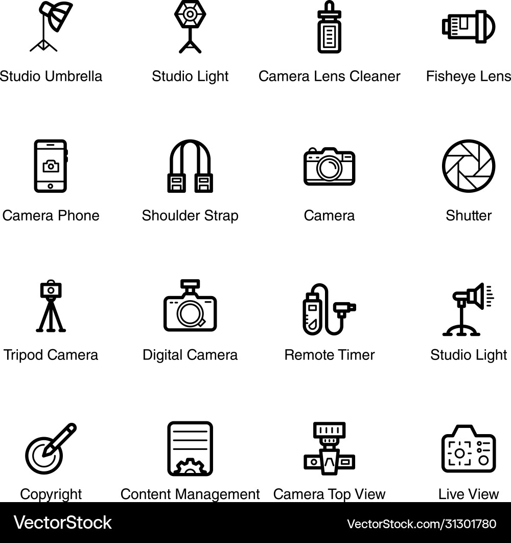 Photography line icons pack Royalty Free Vector Image