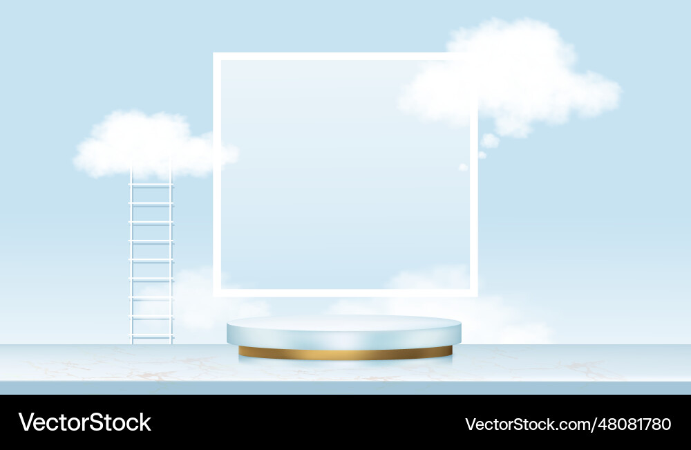Podium display with stair ladder and cloud Vector Image