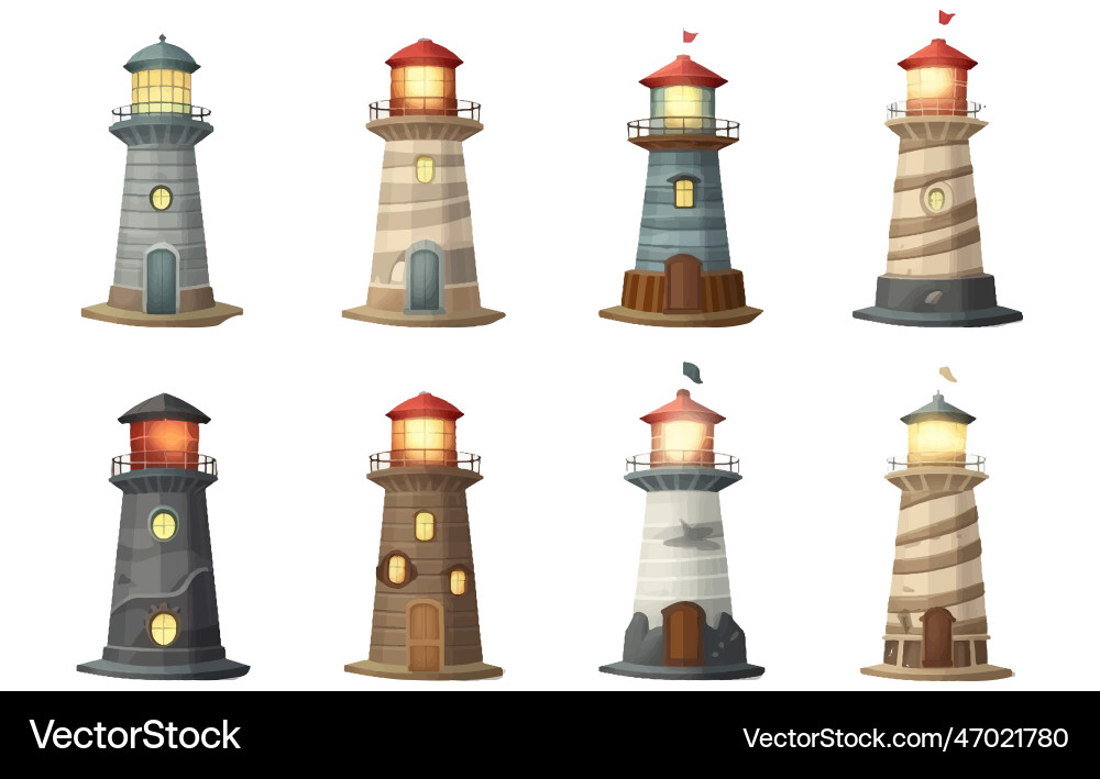 Ui set of lighthouse coastal Royalty Free Vector Image