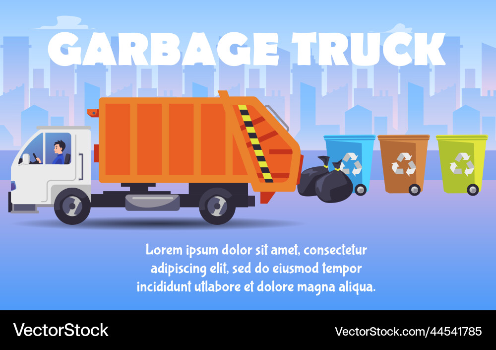 Garbage removal services banner with truck Vector Image