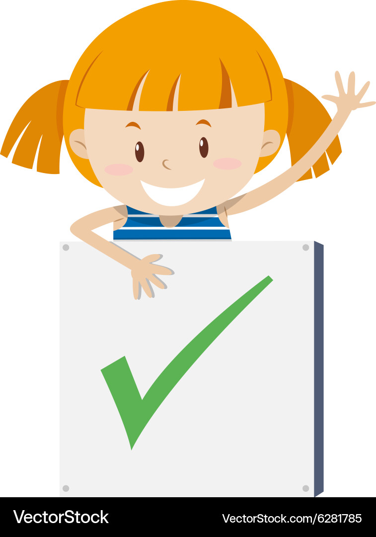 Little girl with correction sign Royalty Free Vector Image