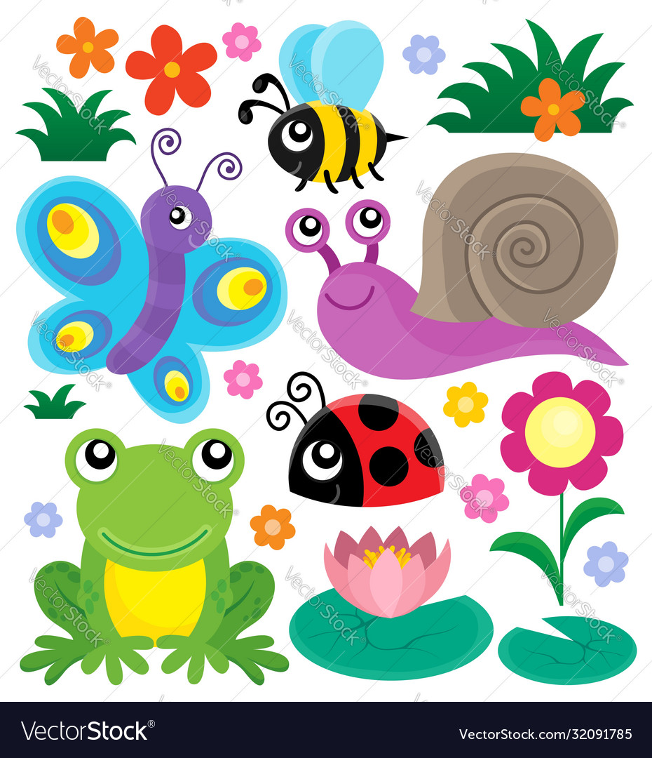 Spring animals and insect theme set 1 Royalty Free Vector
