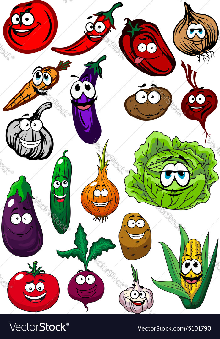 Cartoon organic farm vegetables characters Vector Image
