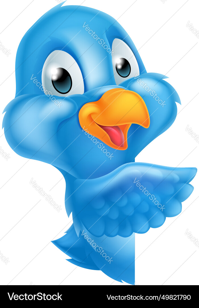 Cartoon peeking pointing bluebird Royalty Free Vector Image
