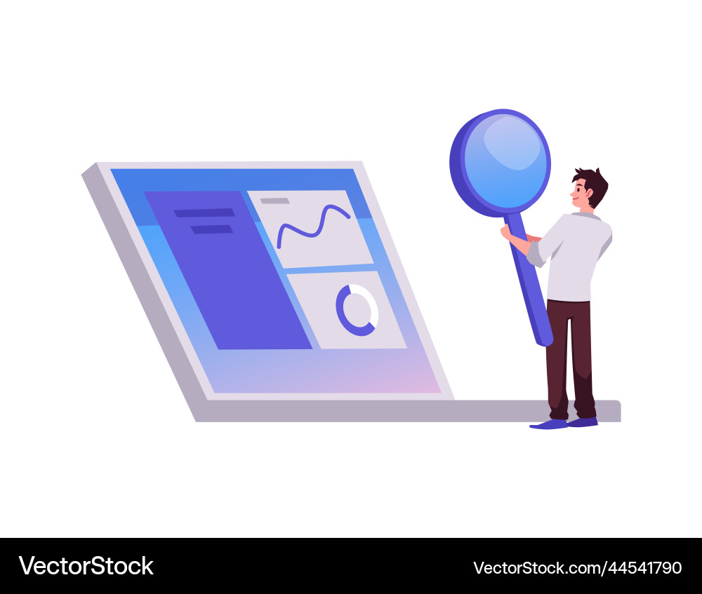 Man with magnifying glass looking at charts Vector Image