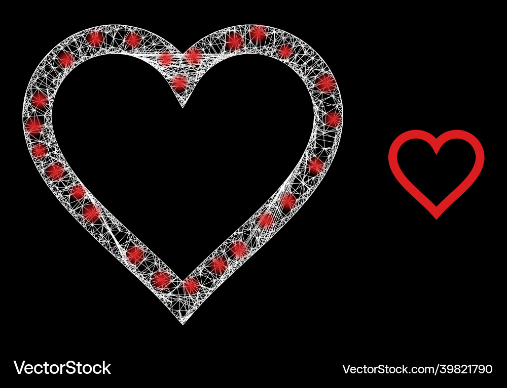 Polygonal wire frame mesh contour heart with glare