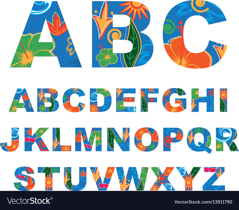 Summer alphabet capital letters Royalty Free Vector Image