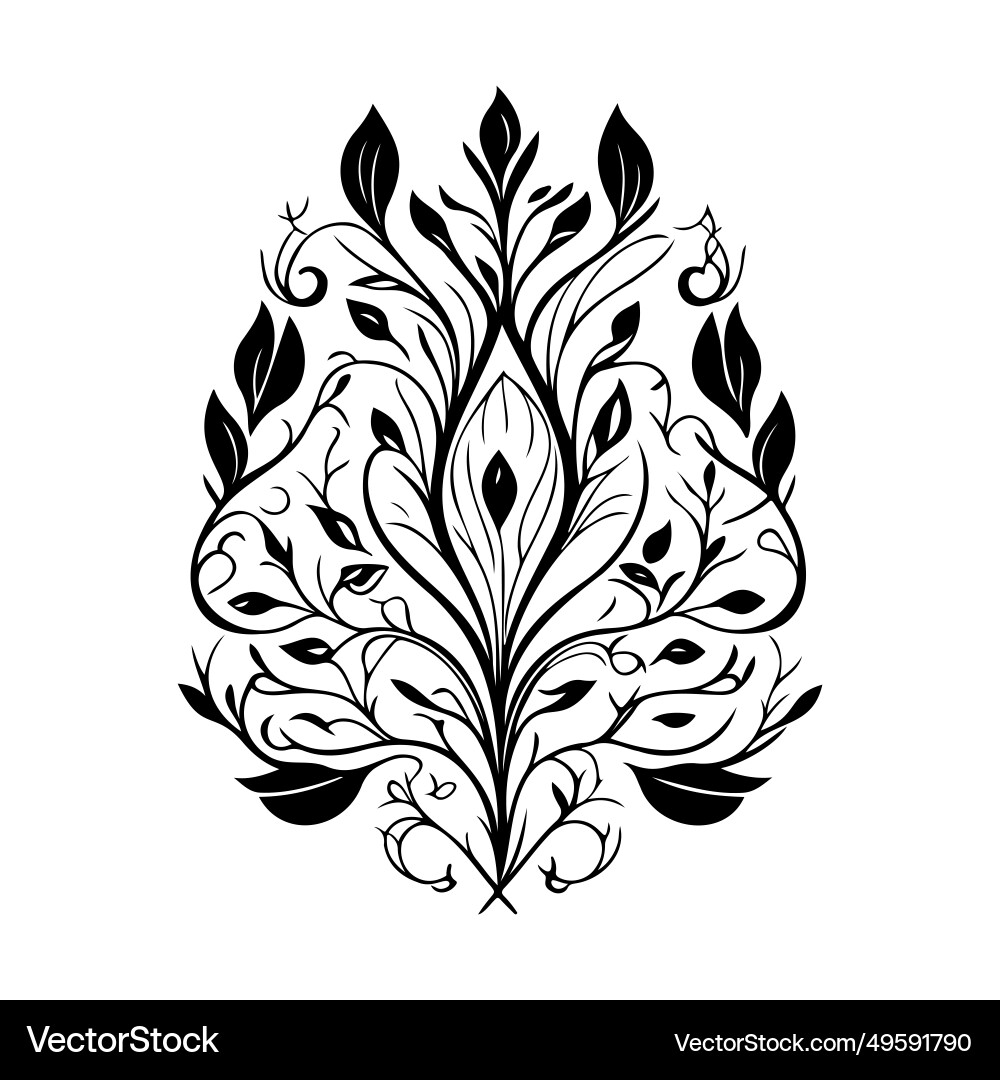 Symmetrical ornament floral design element black Vector Image