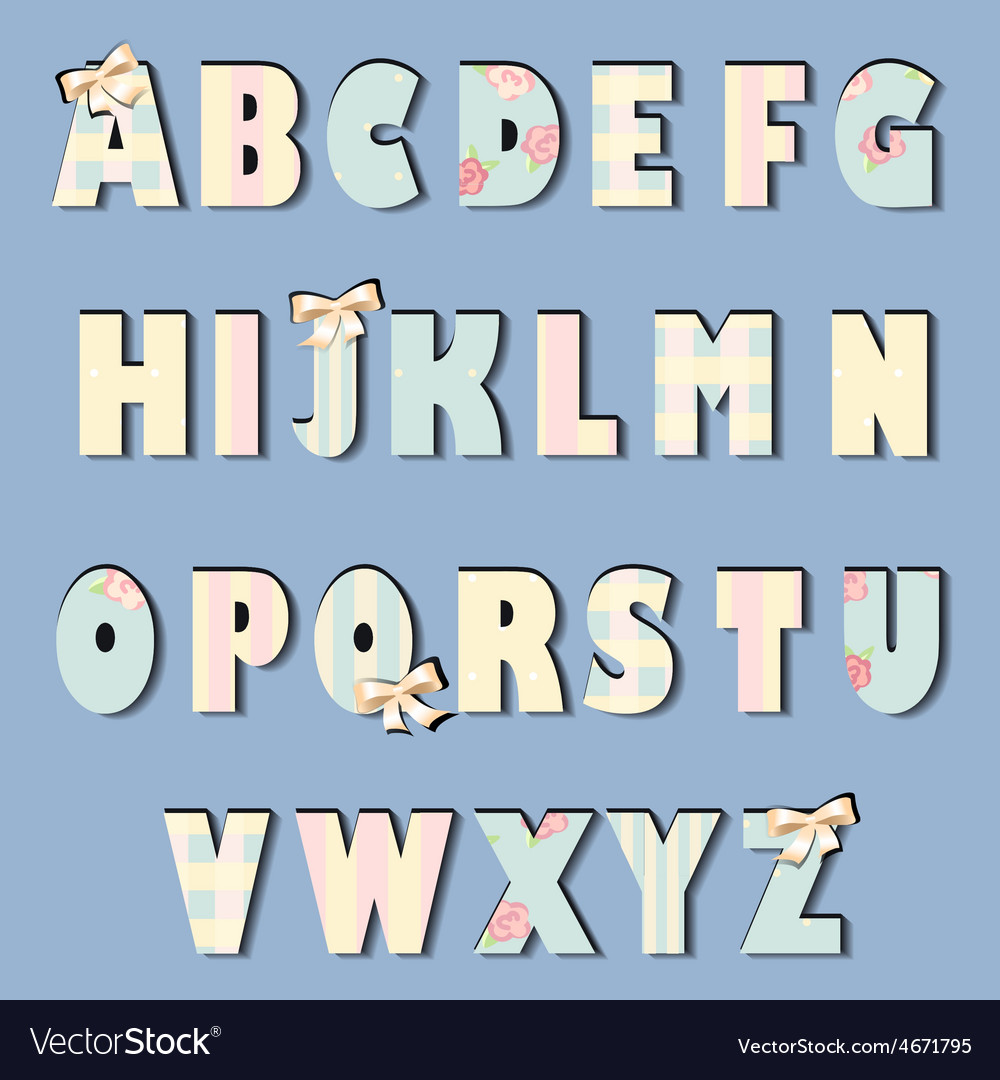English alphabet shabby chic Royalty Free Vector Image