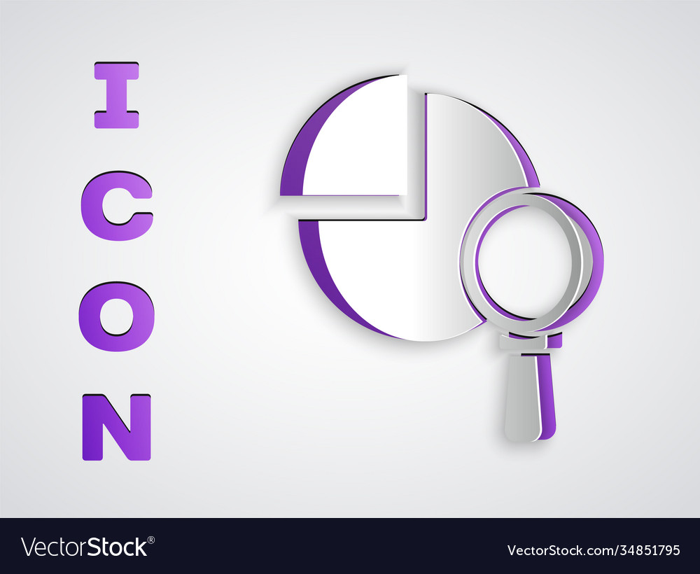 Paper cut magnifying glass and data analysis icon Vector Image