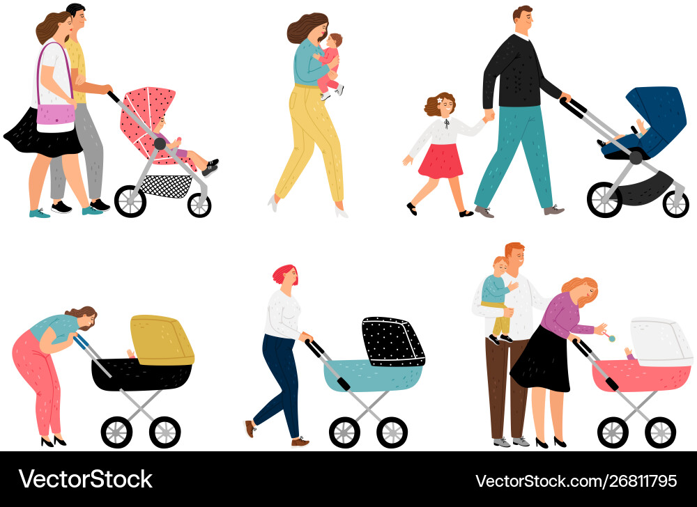 Parents with kids characters Royalty Free Vector Image