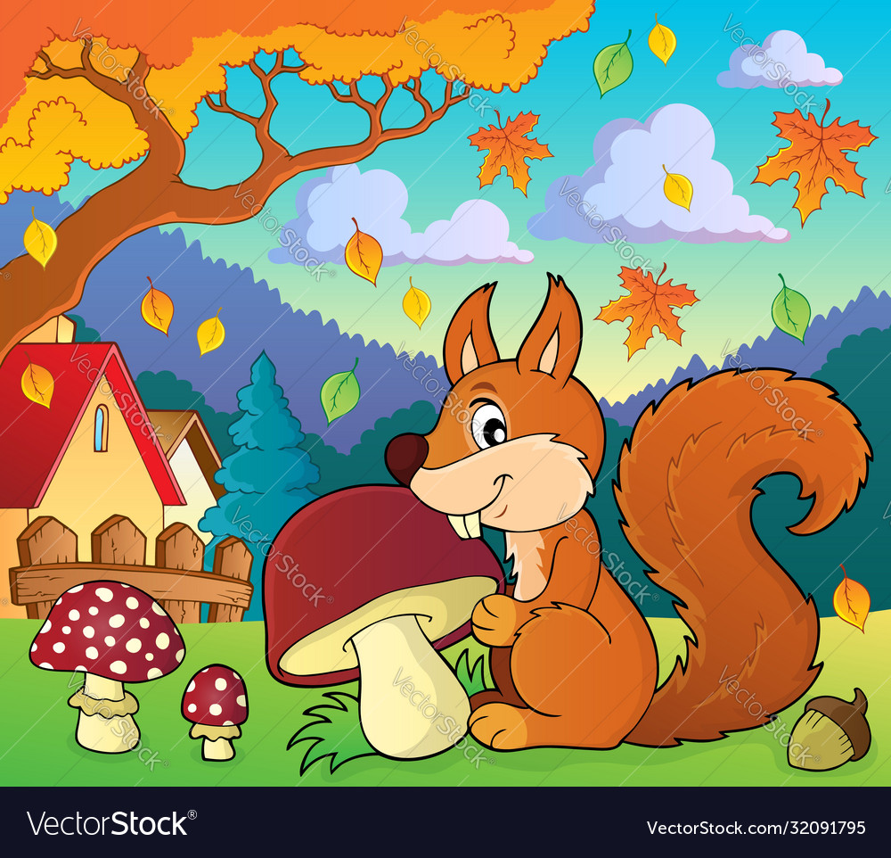 Squirrel with mushroom theme image 2 Royalty Free Vector