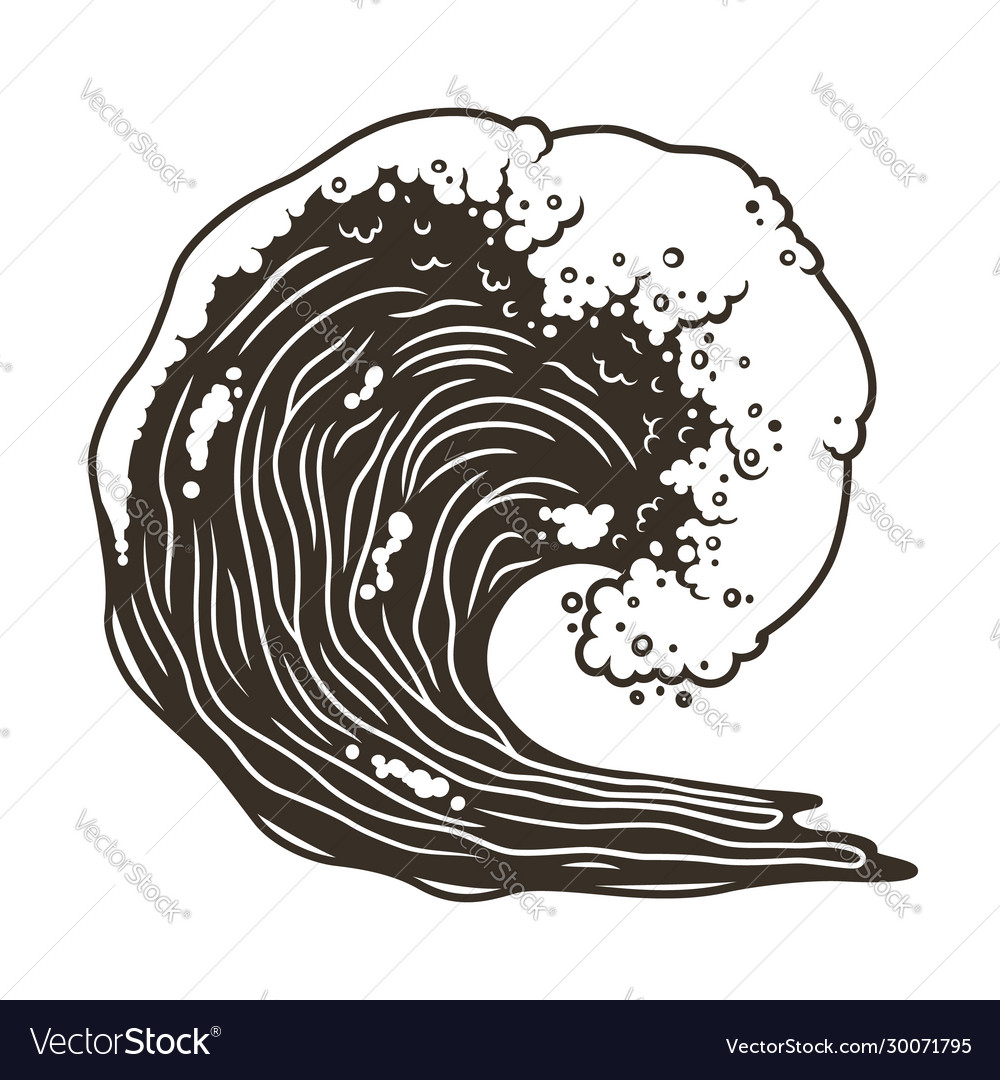 Surfing sea ocean wave with foam in perspective Vector Image