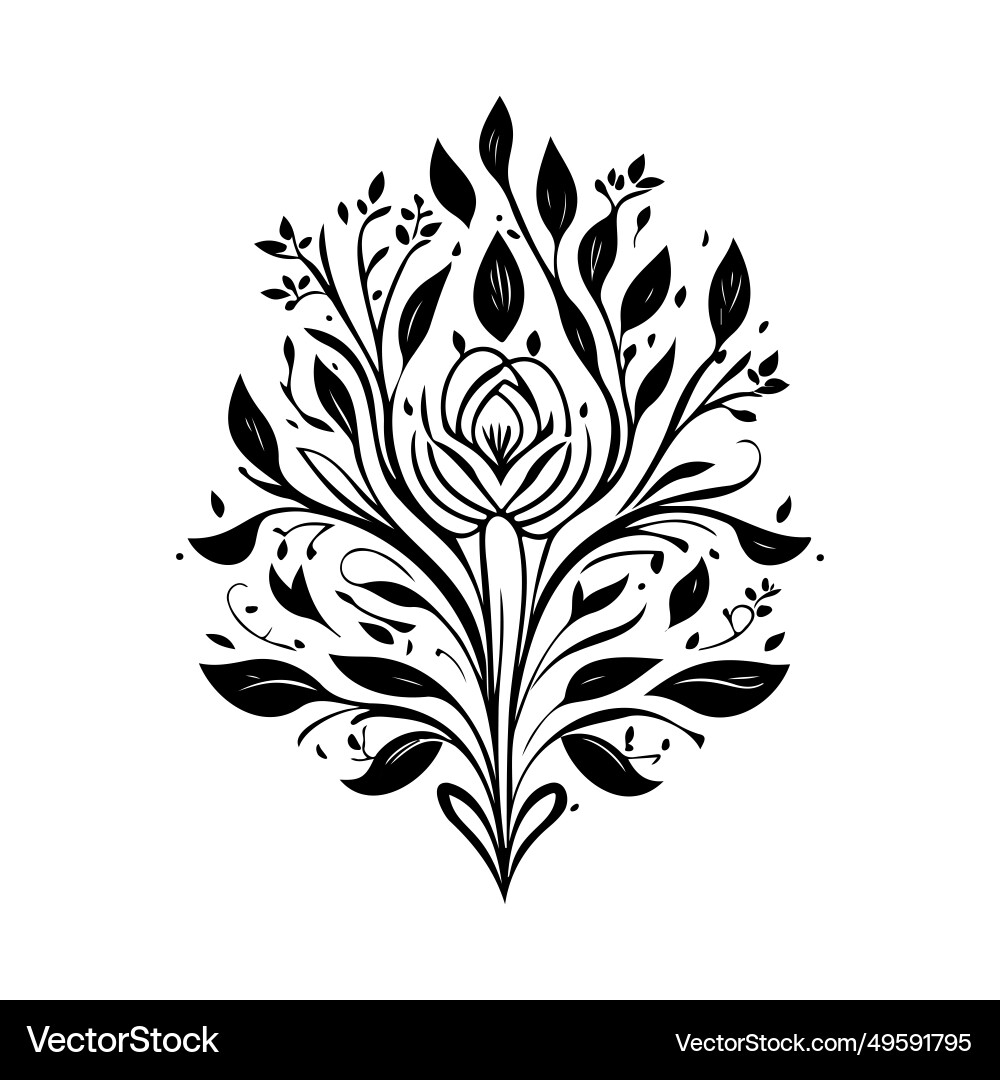 Symmetrical ornament floral design element black Vector Image