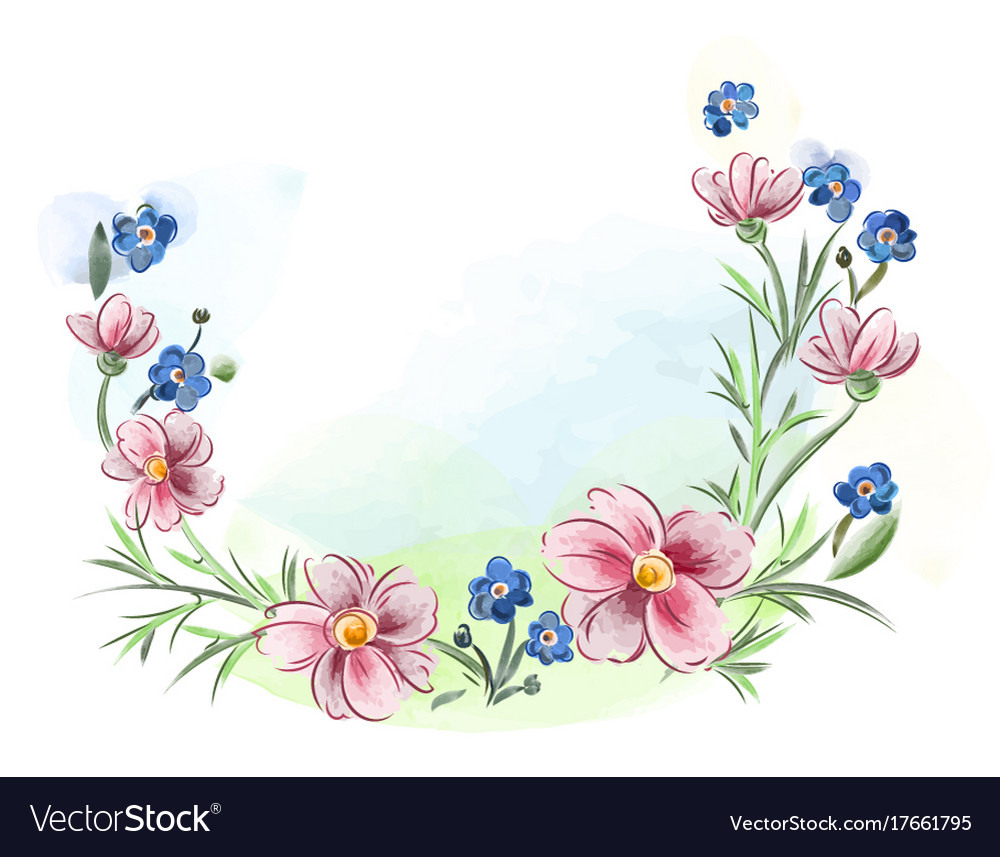 Watercolor flowers violets and pansy leaves Vector Image