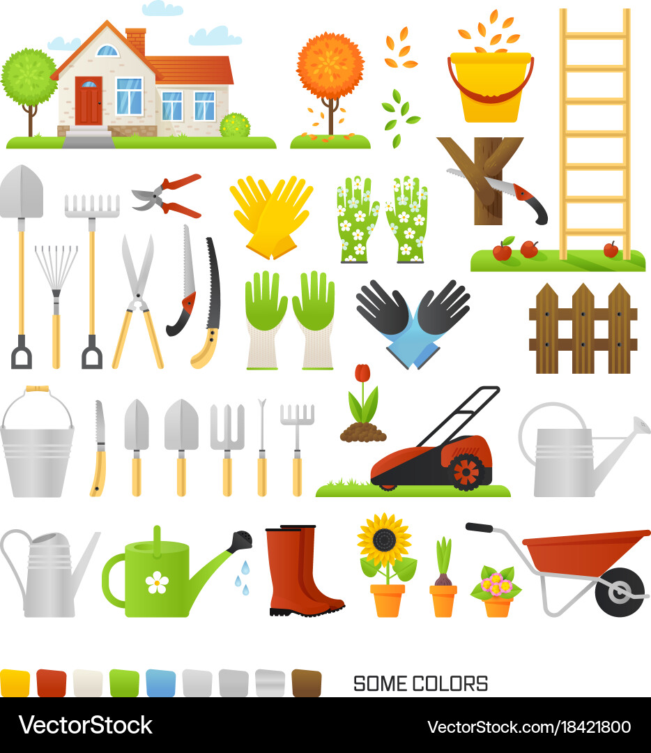 Big set of elements for gardening Royalty Free Vector Image