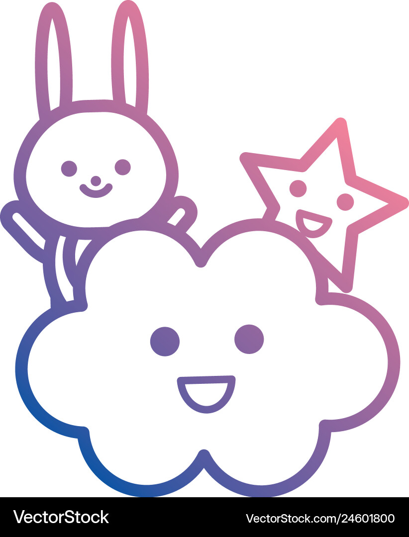 Cute rabbit with cloud and star kawaii characters Vector Image