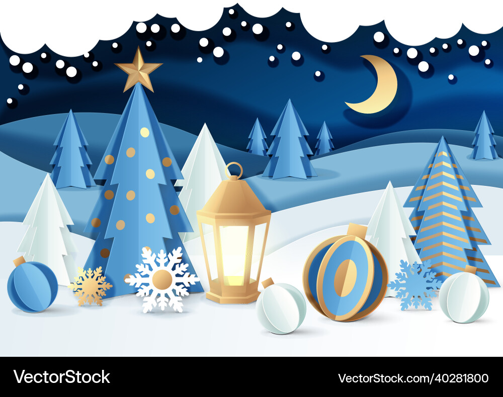 Merry christmas scene paper cut Royalty Free Vector Image