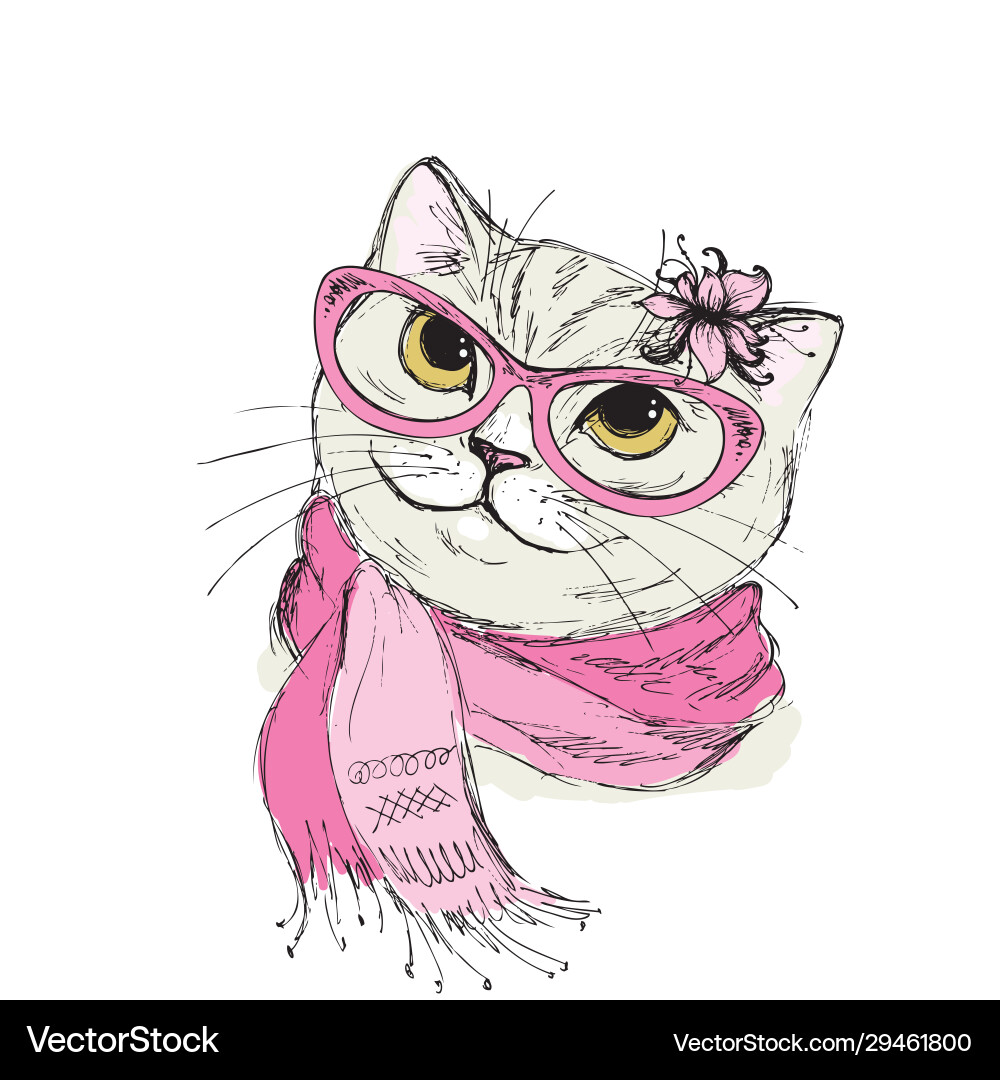 Nice fashion cat designhand drawn Royalty Free Vector Image