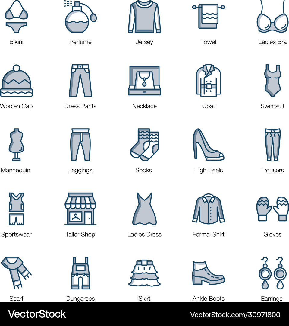 Pack fashion flat icons Royalty Free Vector Image