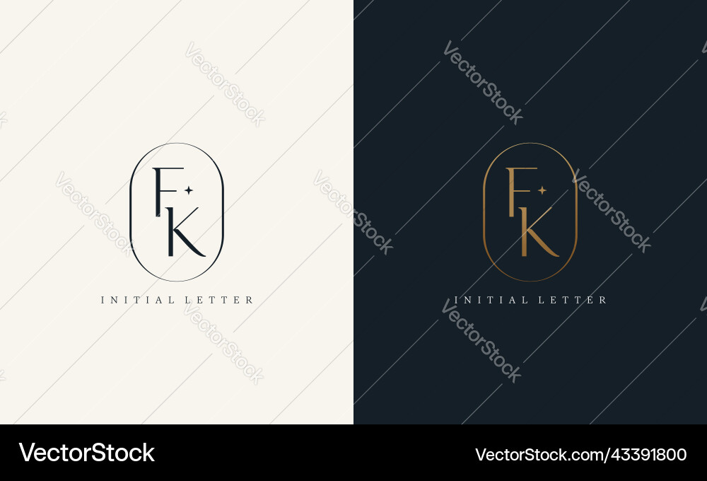 Premium fk logo monogram with gold circle frame Vector Image